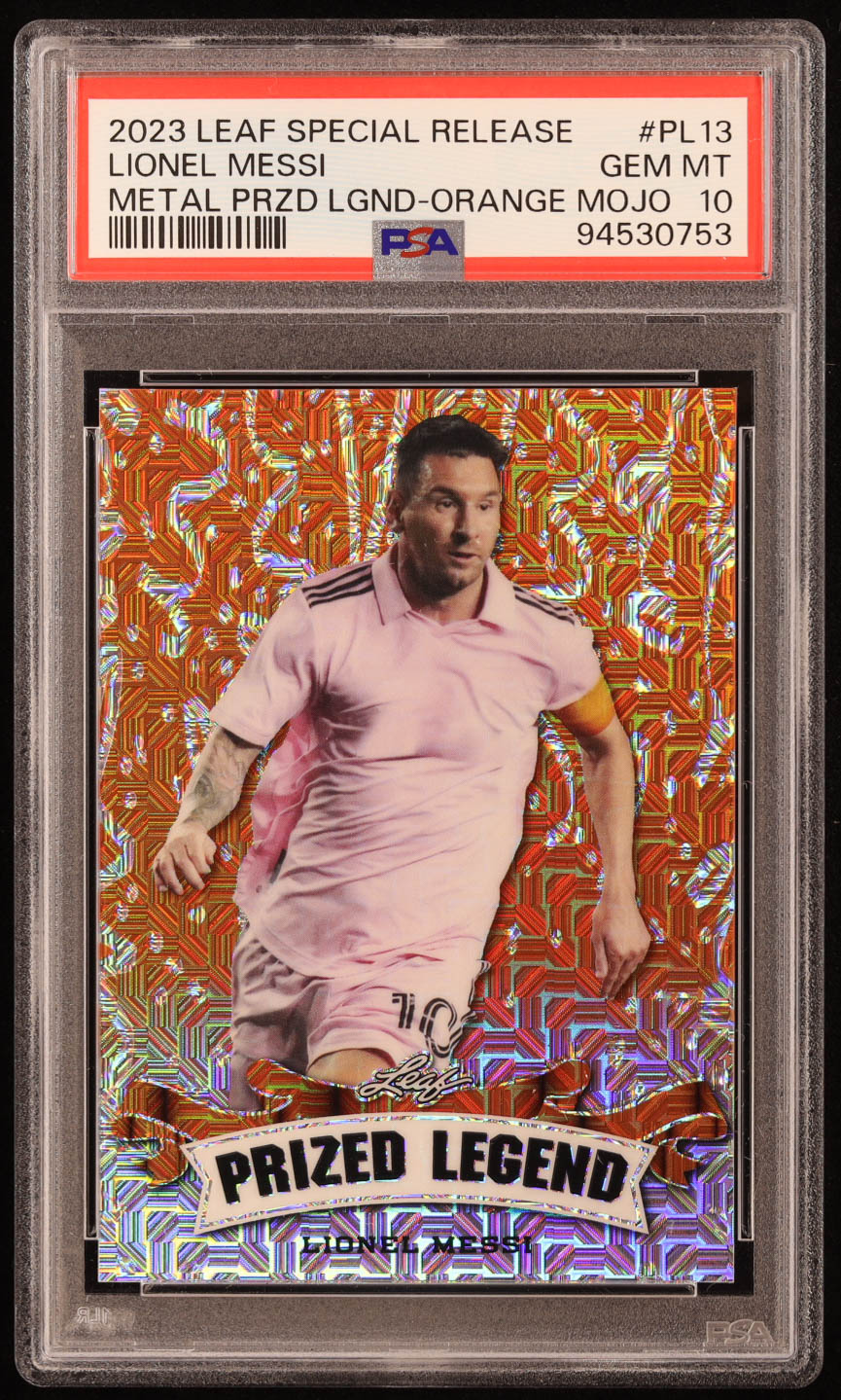 Lionel Messi 2023 Leaf Special Release Prized Legend Mojo Orange #PL13 #3/3 (PSA 10) | Pristine ...