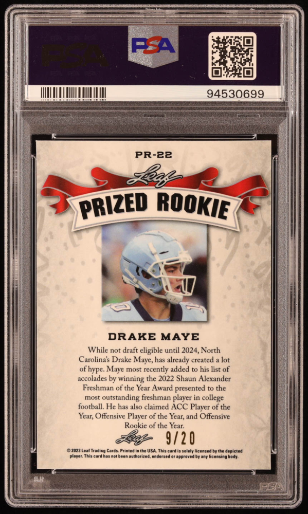Drake Maye 2023 Leaf Special Release Prized Rookie Mojo Blue #PR22 RC ...