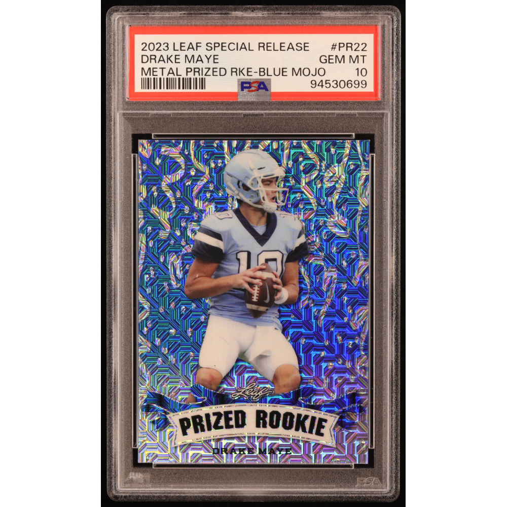 Drake Maye 2023 Leaf Special Release Prized Rookie Mojo Blue #PR22 RC ...