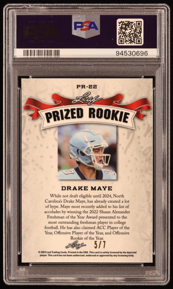 Drake Maye 2023 Leaf Metal Special Release Prized Rookie Mojo Black # ...
