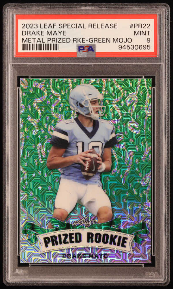 Drake Maye 2023 Leaf Metal Special Release Prized Rookie Mojo Green # ...