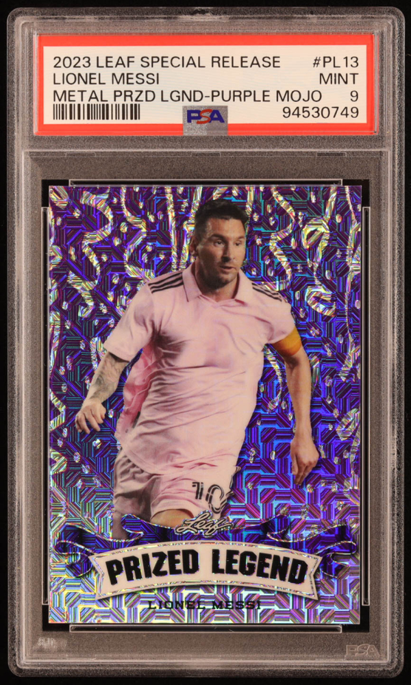 Lionel Messi 2023 Leaf Special Release Prized Legend Mojo Purple #PL13 ...