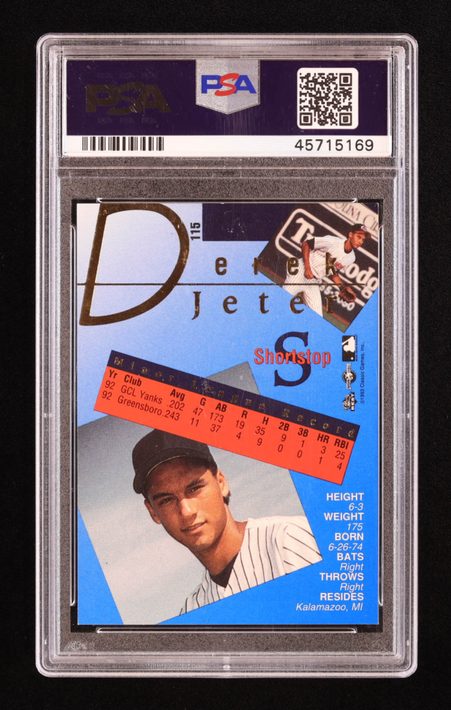Derek Jeter Signed 1993 Classic Best Gold #115 RC (PSA) | Pristine Auction