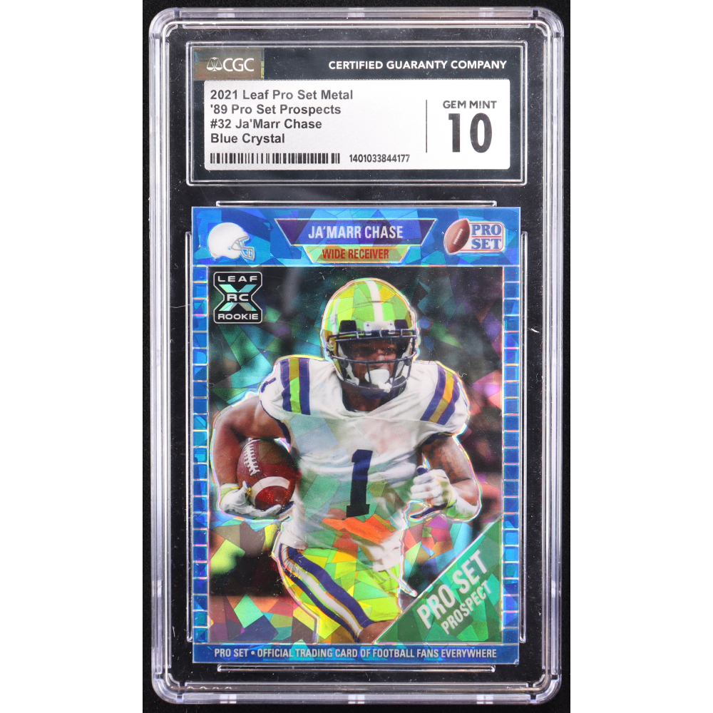 Ja'Marr Chase 2021 Leaf Pro Set Metal Crystal Blue #32 RC #3/7 (CGC 10 ...