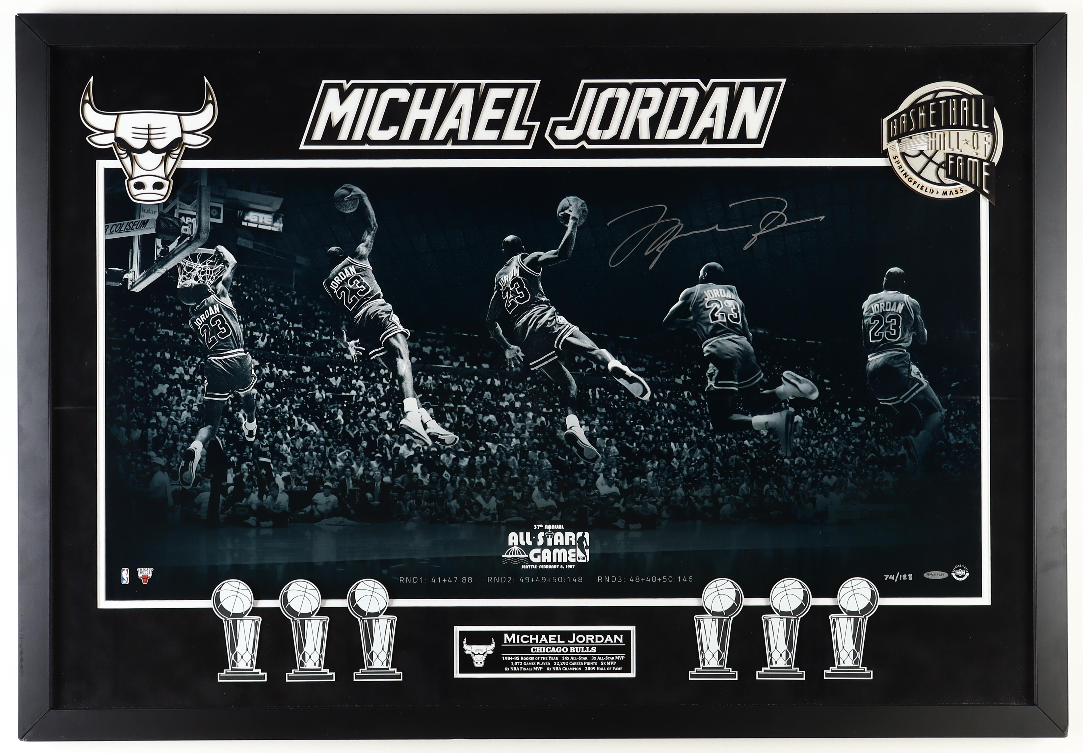 Michael Jordan Signed LE "Kiss The Rim" Custom Framed Photo #74/123 ...