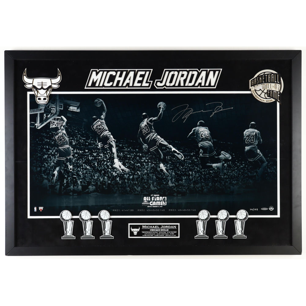 Michael Jordan Signed LE "Kiss The Rim" Custom Framed Photo #74/123 ...