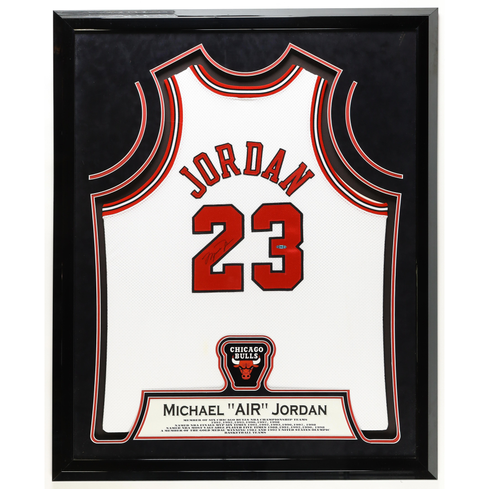 Michael Jordan Signed Bulls Custom Framed Jersey (UDA) | Pristine Auction