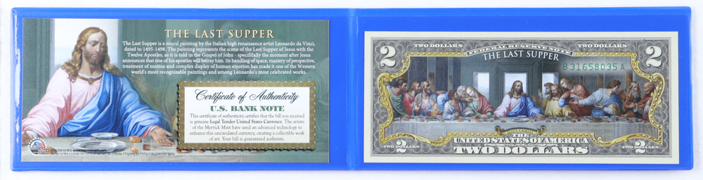 The Last Supper Jesus Christ Genuine Legal Tender U.S. $2 Two Dollar ...