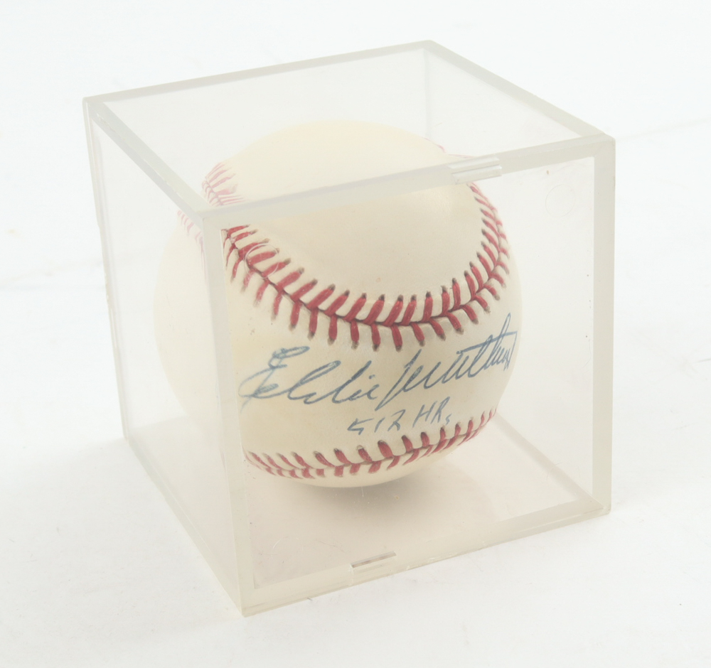 Eddie Mathews Signed ONL Baseball Inscribed "512 HRs" with Display Case ...