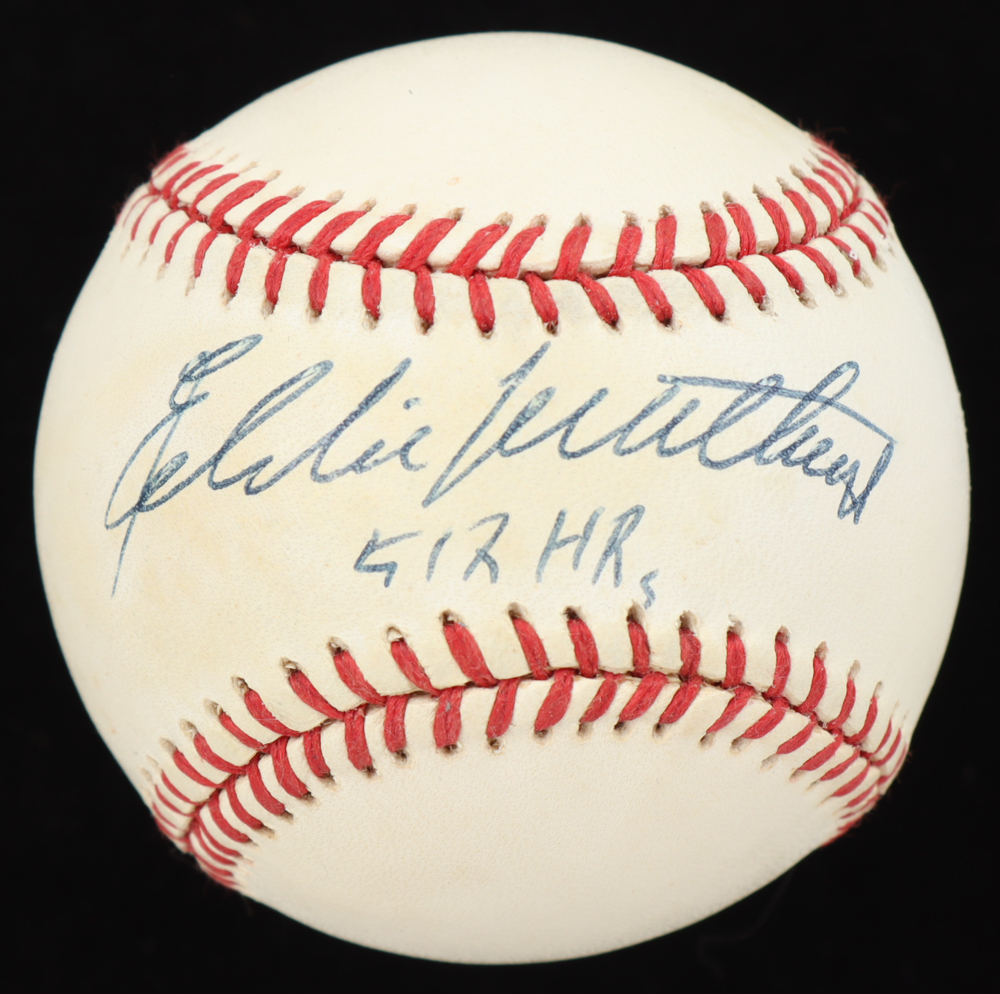Eddie Mathews Signed ONL Baseball Inscribed "512 HRs" with Display Case ...
