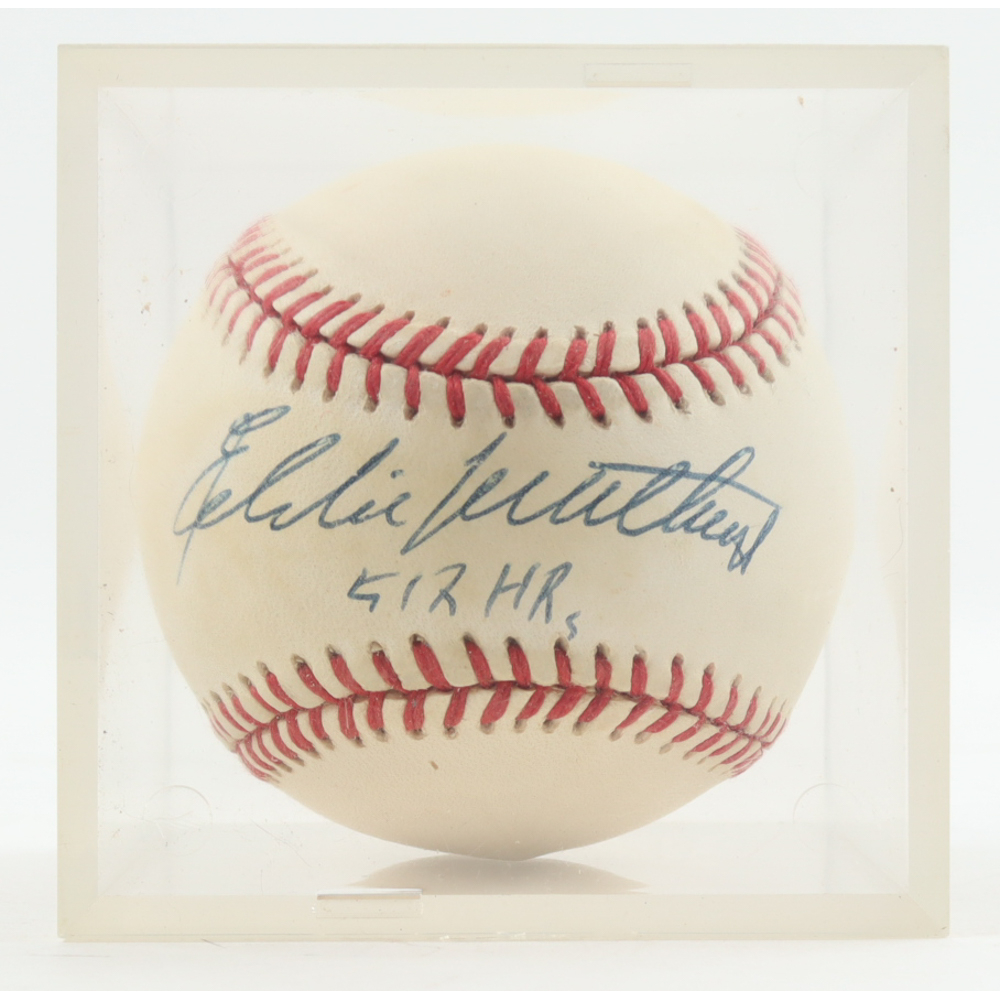 Eddie Mathews Signed ONL Baseball Inscribed "512 HRs" with Display Case ...