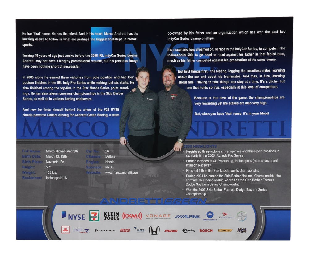 Marco Andretti Signed IndyCar 8x10 Photo (Beckett) | Pristine Auction