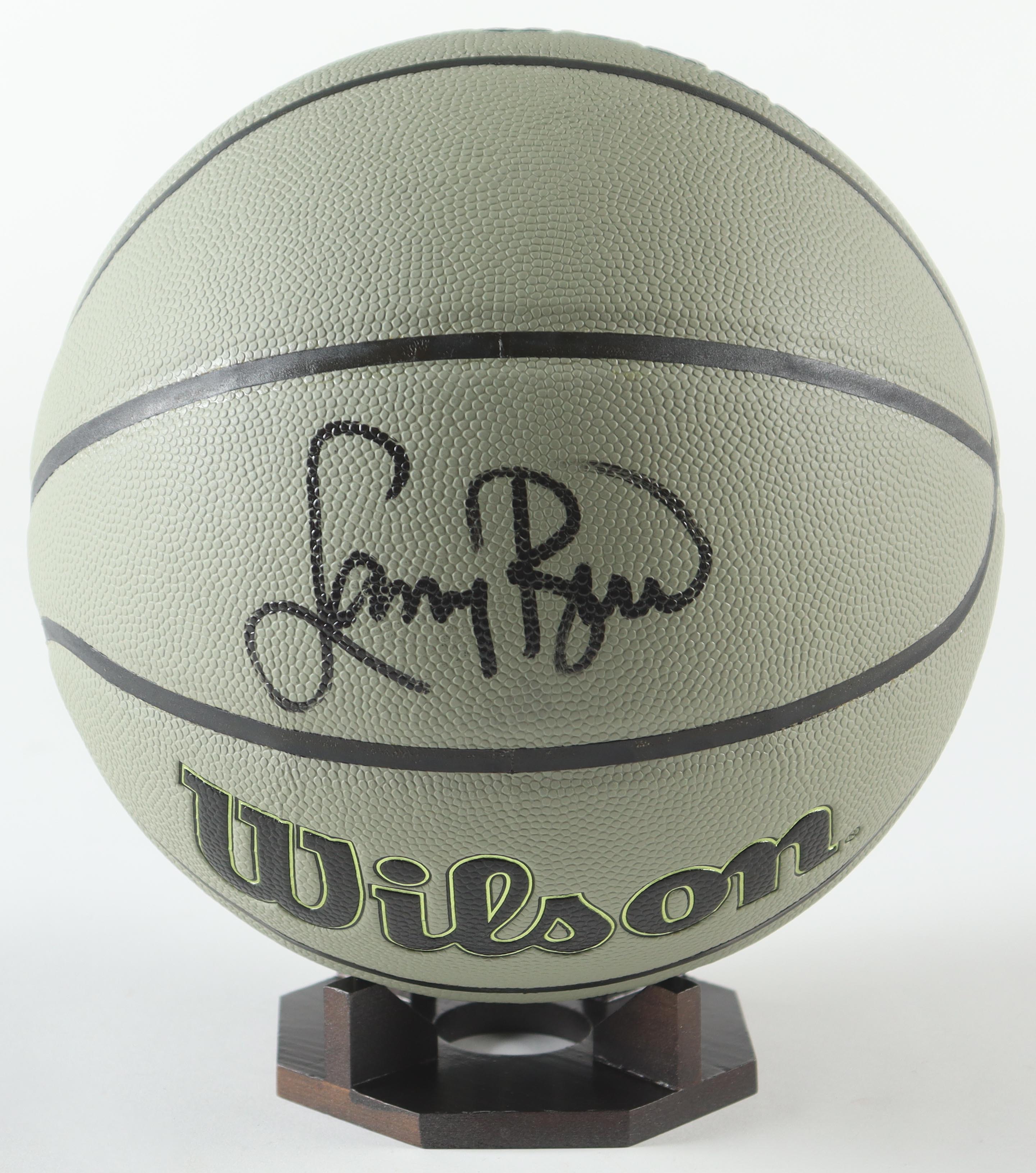 Larry Bird Signed NBA Basketball with Wood Stand (Beckett) | Pristine ...