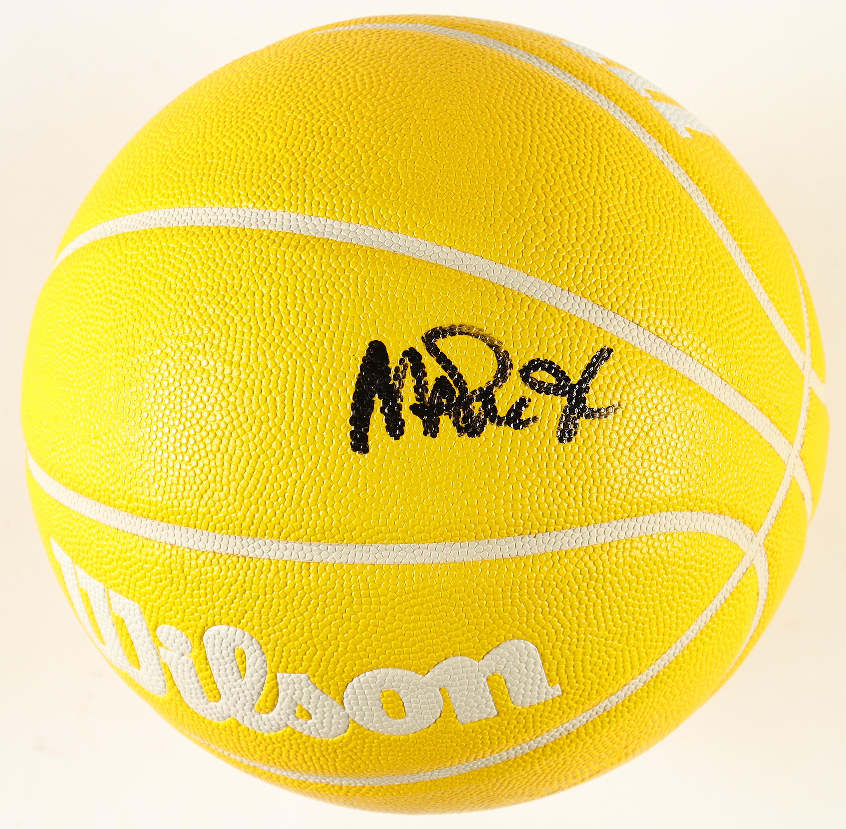 Magic Johnson Signed NBA Yellow Throwback Basketball With Wood Display ...