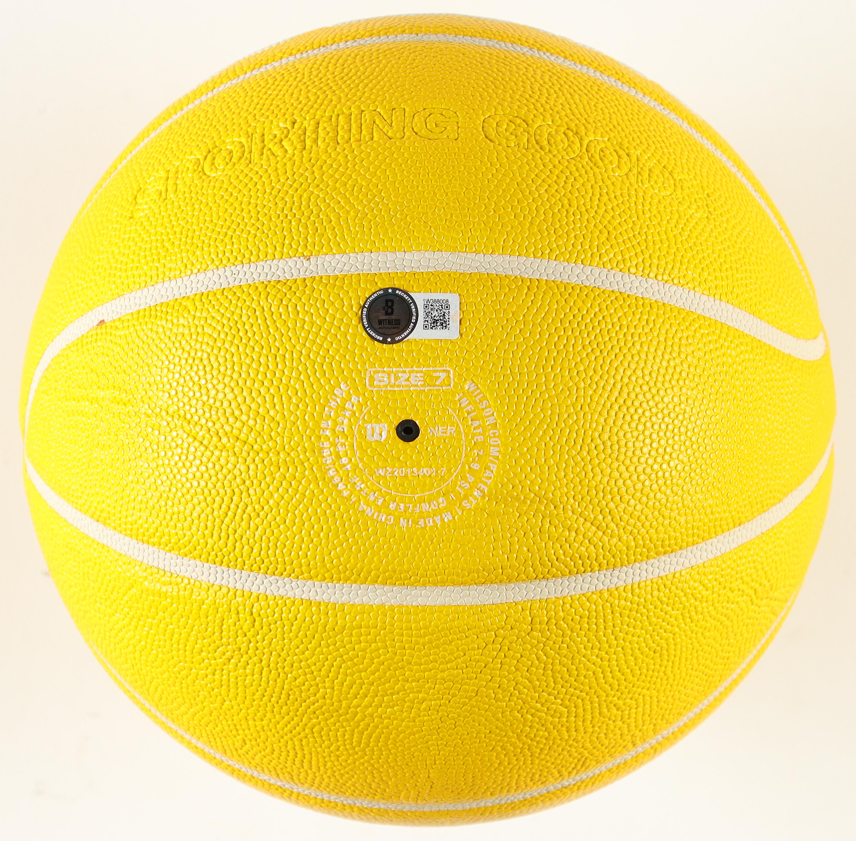 Magic Johnson Signed NBA Yellow Throwback Basketball With Wood Display ...