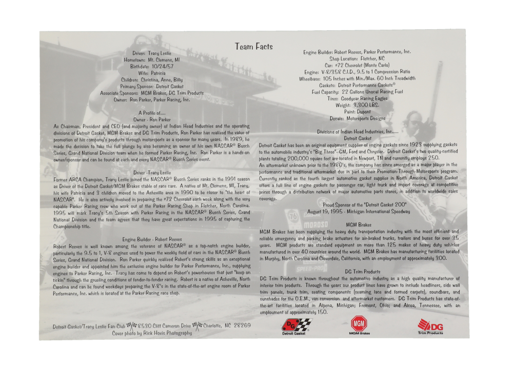 Tracy Leslie Signed NASCAR 8x10 Photo (Beckett) | Pristine Auction