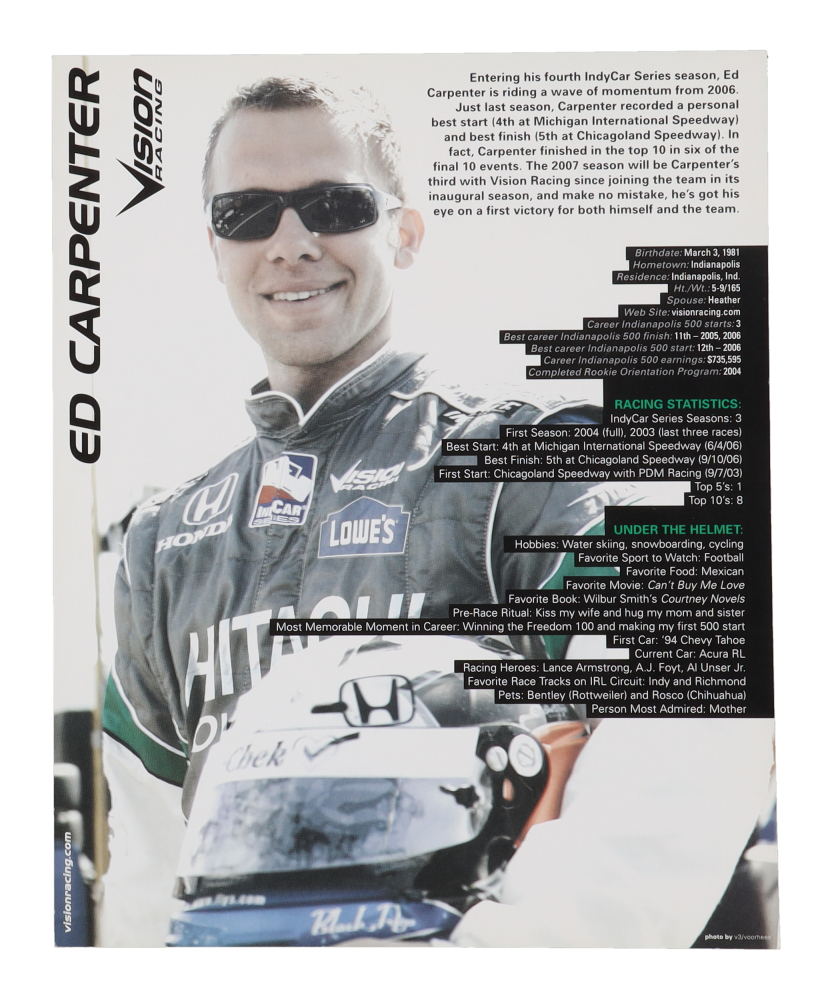 Ed Carpenter Signed IndyCar 8x10 Photo (Beckett) | Pristine Auction