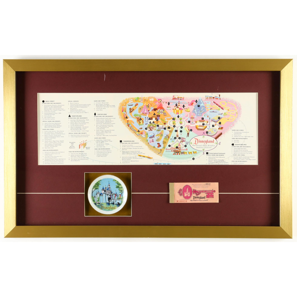 Disneyland Custom Framed On-Site Park Map with Vintage Child Ticket ...