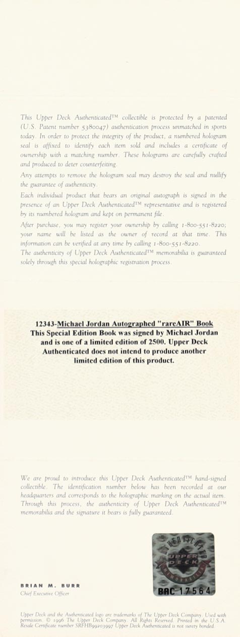 Michael Jordan Signed "Rare Air" Book Page LE Custom Framed Display ...