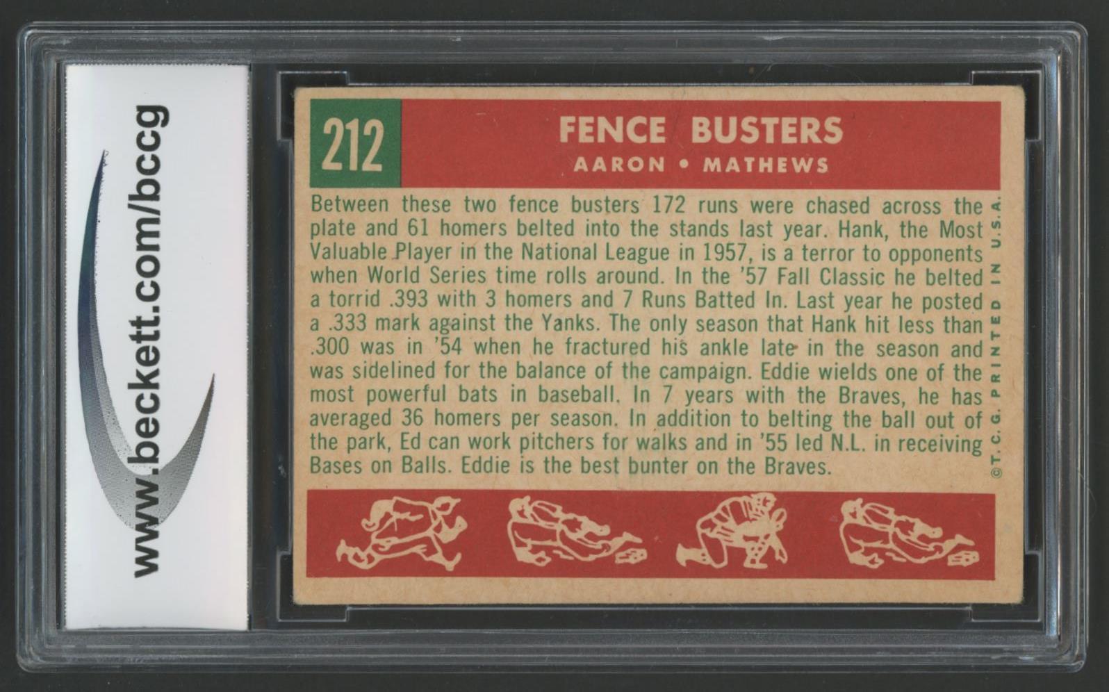 Hank Aaron / Eddie Mathews 1959 Topps #212 Fence Busters (BCCG 8 ...