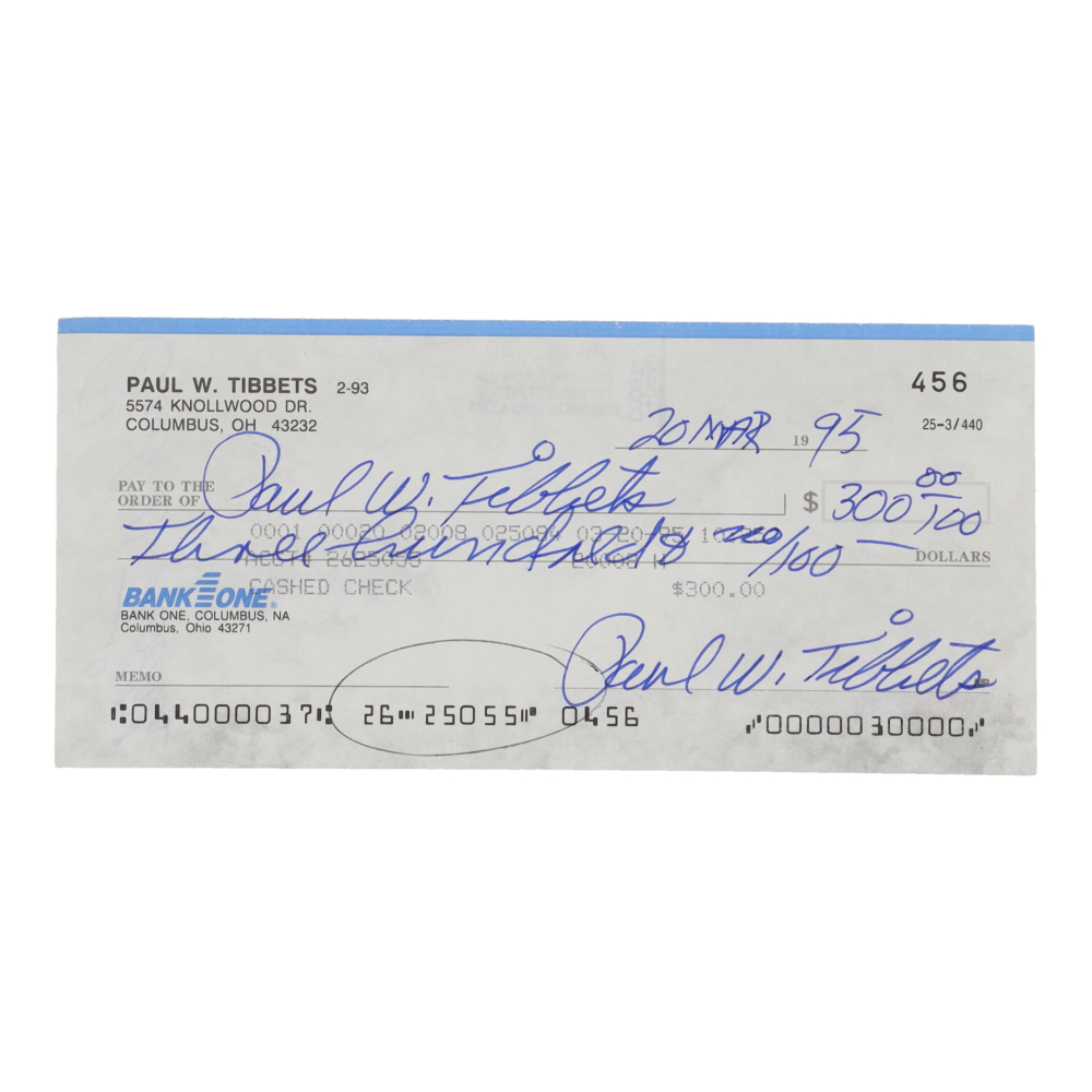 Paul Tibbets Signed 1995 Personal Bank Check (PSA) | Pristine Auction