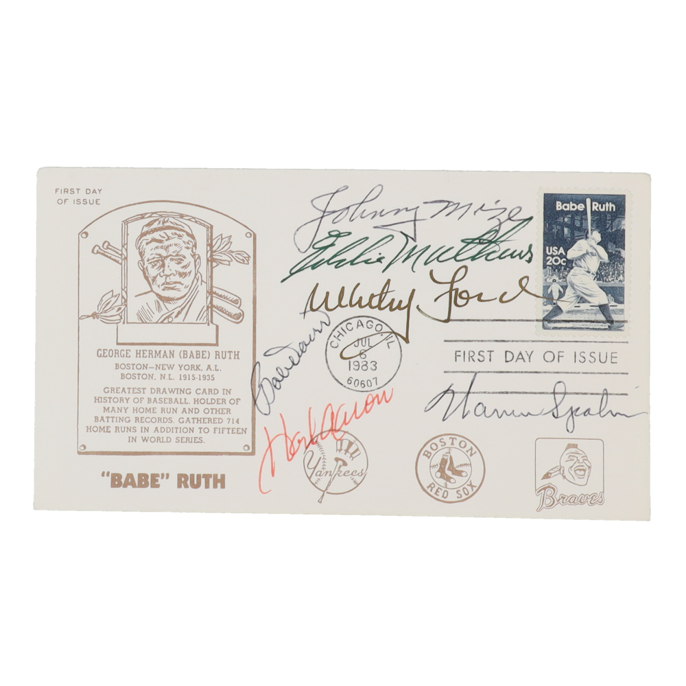 "Babe Ruth" 1983 FDC Envelope Signed By (6) With Hank Aaron, Bob Doerr ...