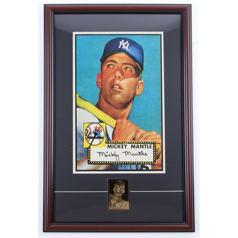 Mickey Mantle Yankees Custom Framed Print Display With Topps 23 KT Gold ...