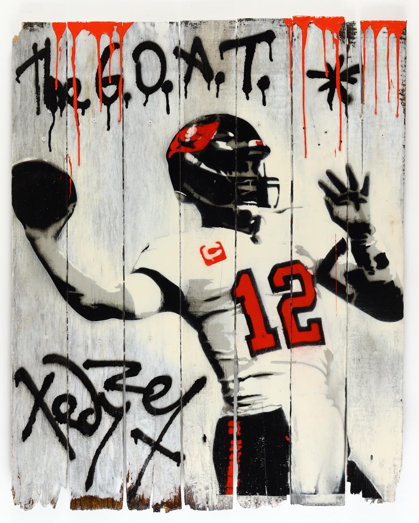 Tom Brady 2024 25x32 Original Painting on Fence by Tadas Zaicikas ...