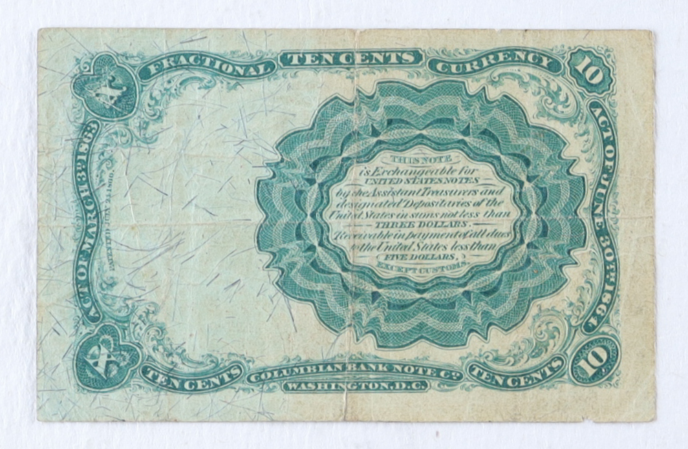 1874 U.S. .10¢ Fractional Currency Note, 5th Issue Red Seal / Short Key ...