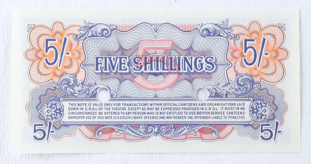 1948 British Armed Forces 5 Shillings Special Voucher Currency Note ...