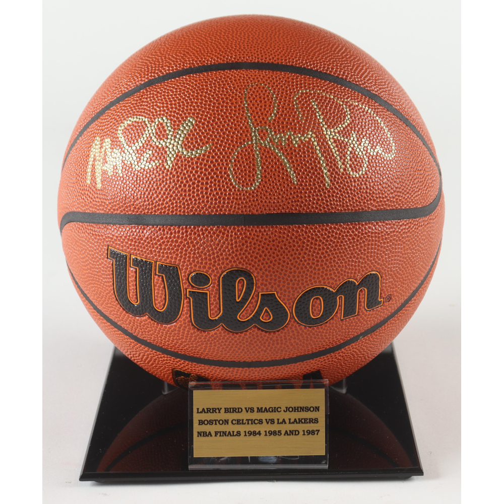 Larry Bird & Magic Johnson Signed Basketball With Acrylic Display Stand (Beckett) | Pristine Auction