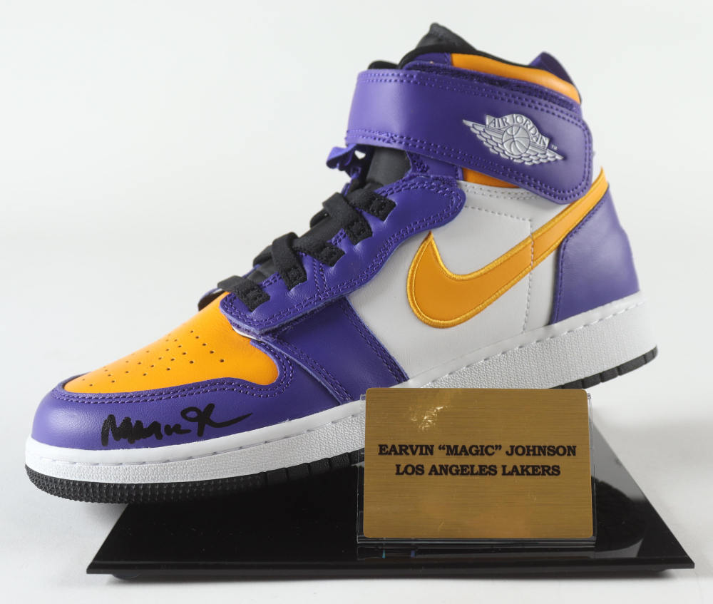Magic Johnson Signed Nike Air Jordan Lakers Basketball Shoe With ...