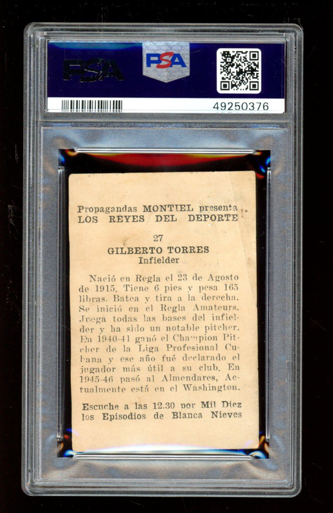 Gilberto Torres 1946 Propagandas Montiel Los Reyes Del Deporte #27 (PSA ...