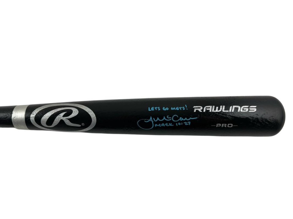 James McCann Signed Rawlings Pro Baseball Bat Inscribed "Lets Go Mets ...