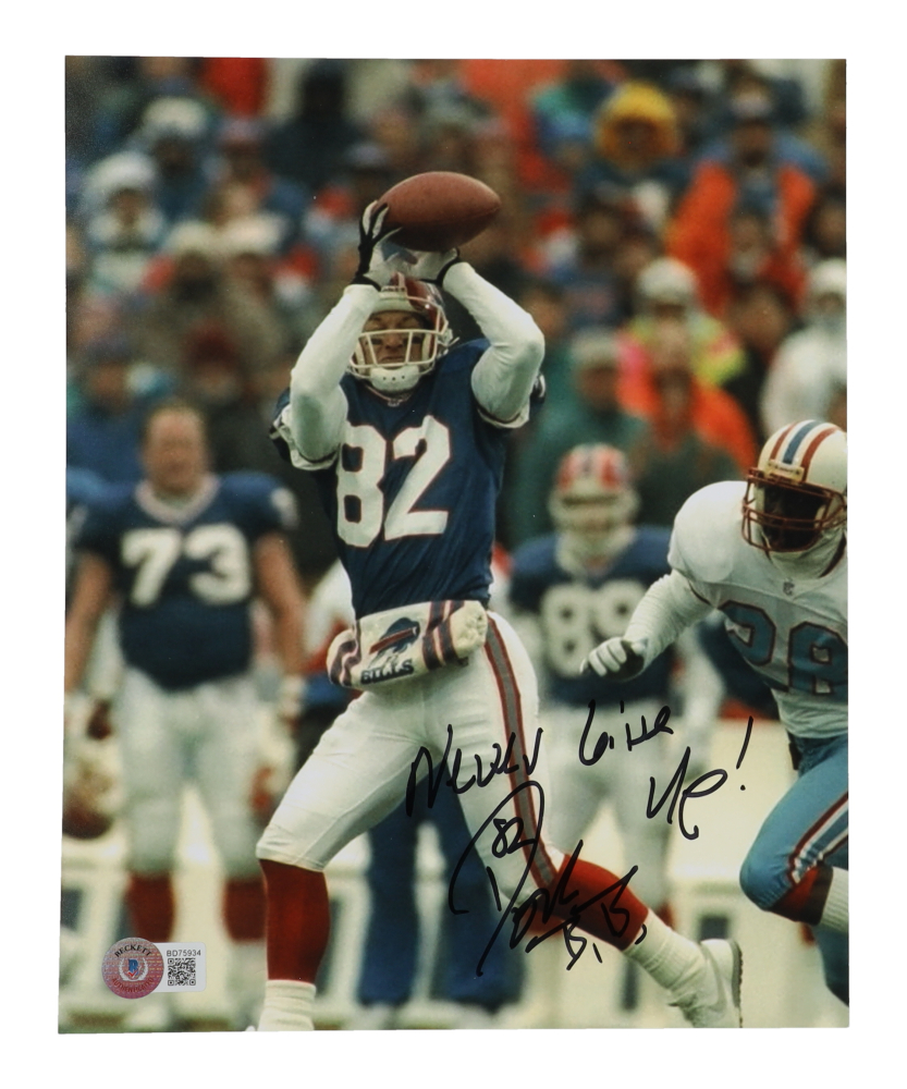 Don Beebe Signed Bills 8x10 Photo Inscribed "Never Give Up!" (Beckett ...