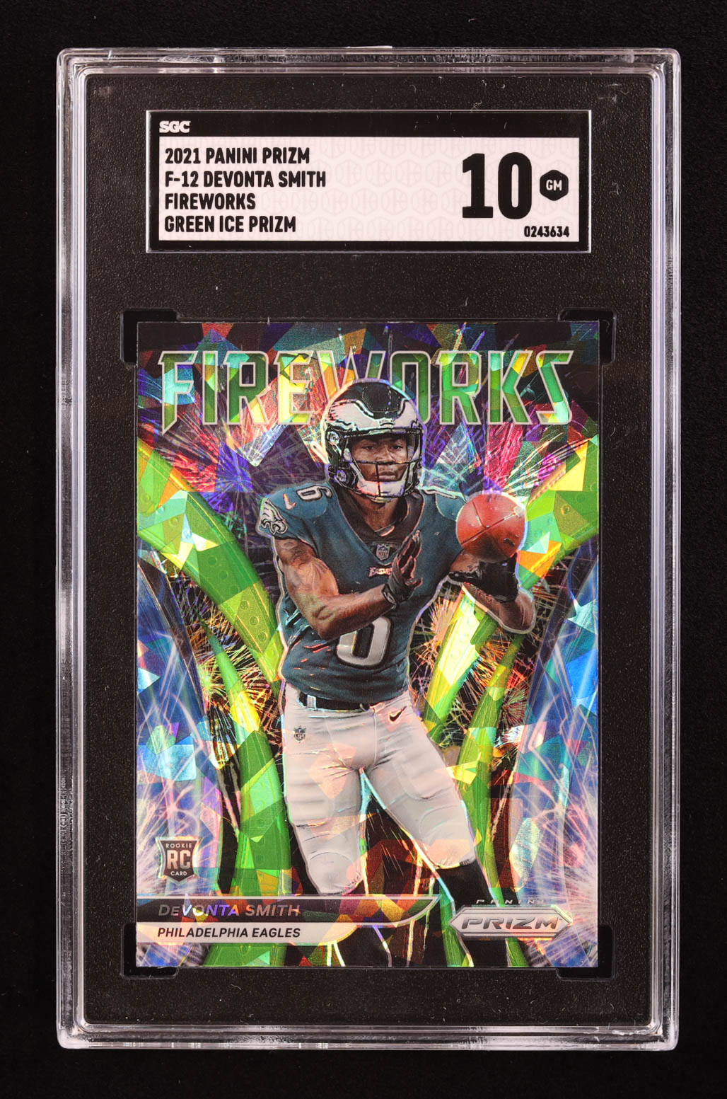 DeVonta Smith 2021 Panini Prizm Fireworks Prizms Green Ice #12 RC (SGC ...