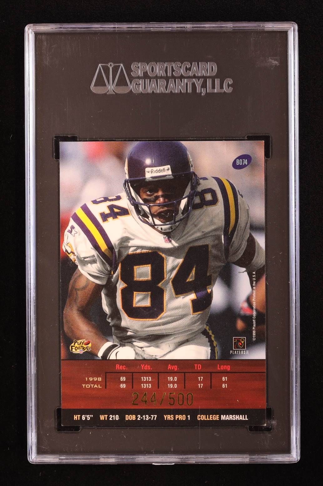 Randy Moss 1999 Playoff Prestige SSD Spectrum Blue #74 #244/500 (SGC 8. ...