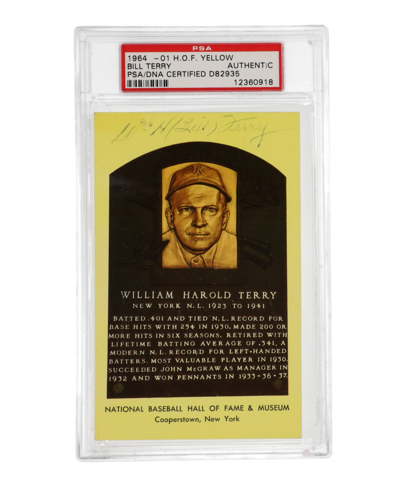 William "Bill" Terry Signed Baseball Hall of Fame Plaque Postcard (PSA ...
