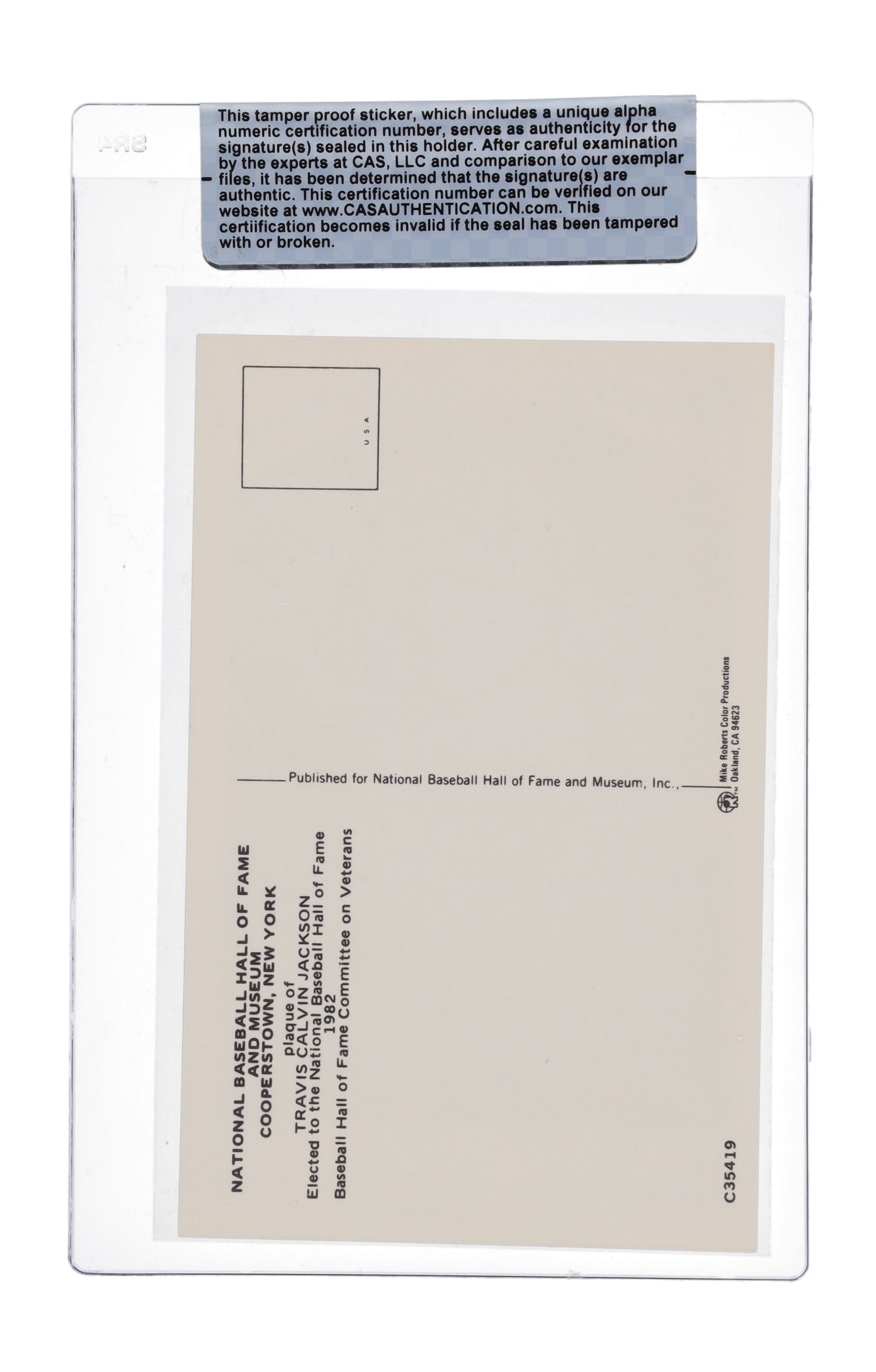 Travis Jackson Signed Hall of Fame Plaque Postcard (CAS) | Pristine Auction