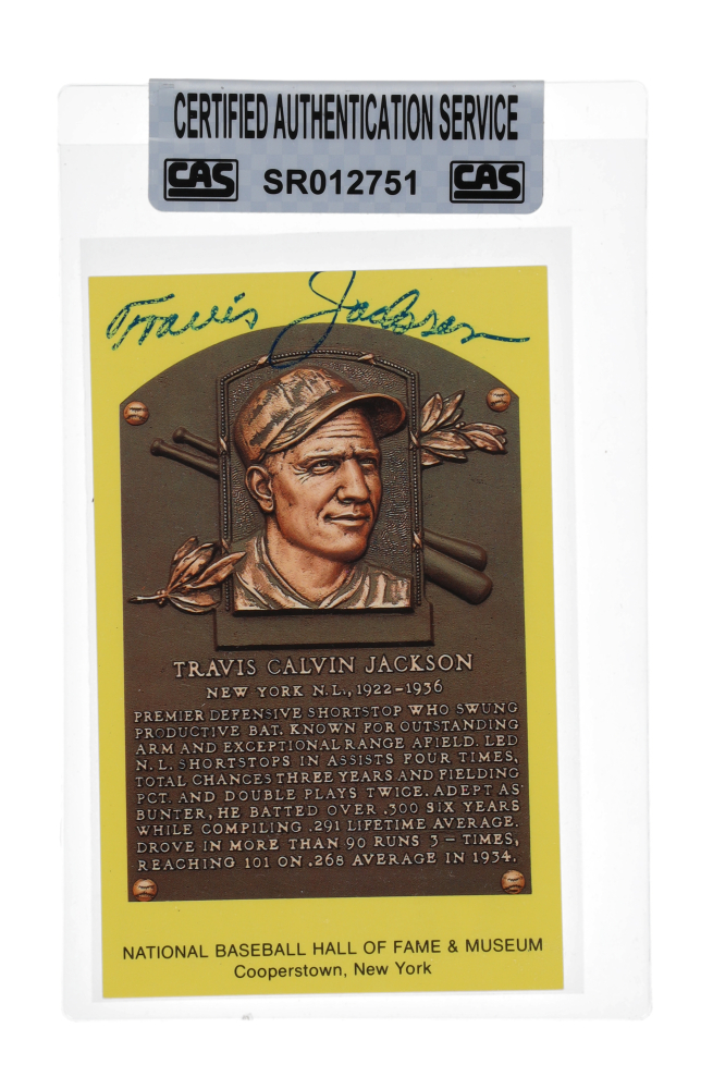 Travis Jackson Signed Hall of Fame Plaque Postcard (CAS) | Pristine Auction