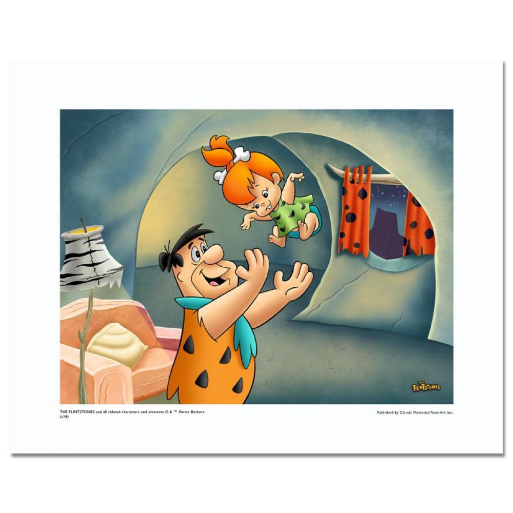 "Fred Tossing Pebbles" LE 16x20 Licensed Hanna-Barbera "The Flintstones ...
