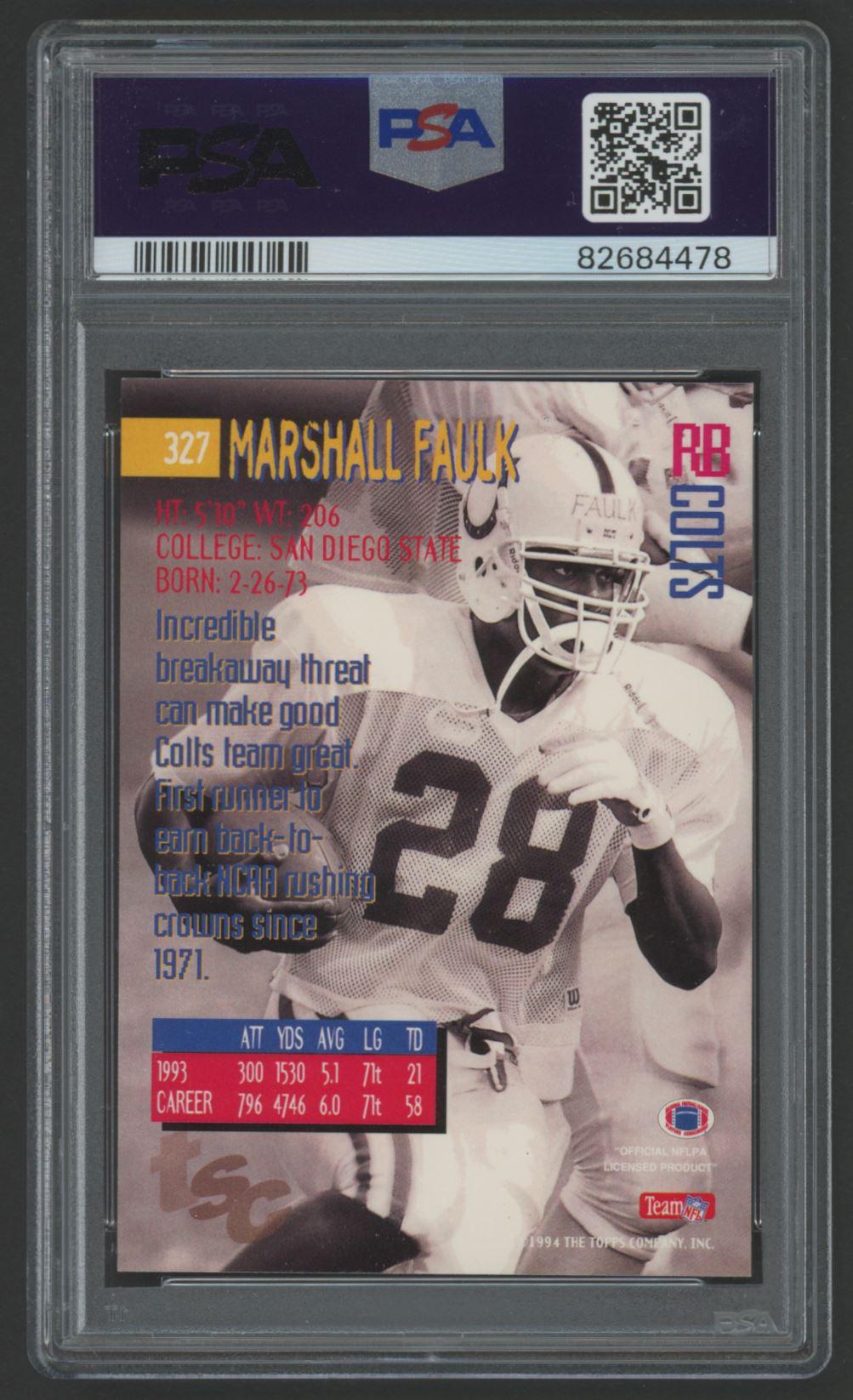 Marshall Faulk Signed 1994 Stadium Club #327 RC (PSA 8 | Autograph ...