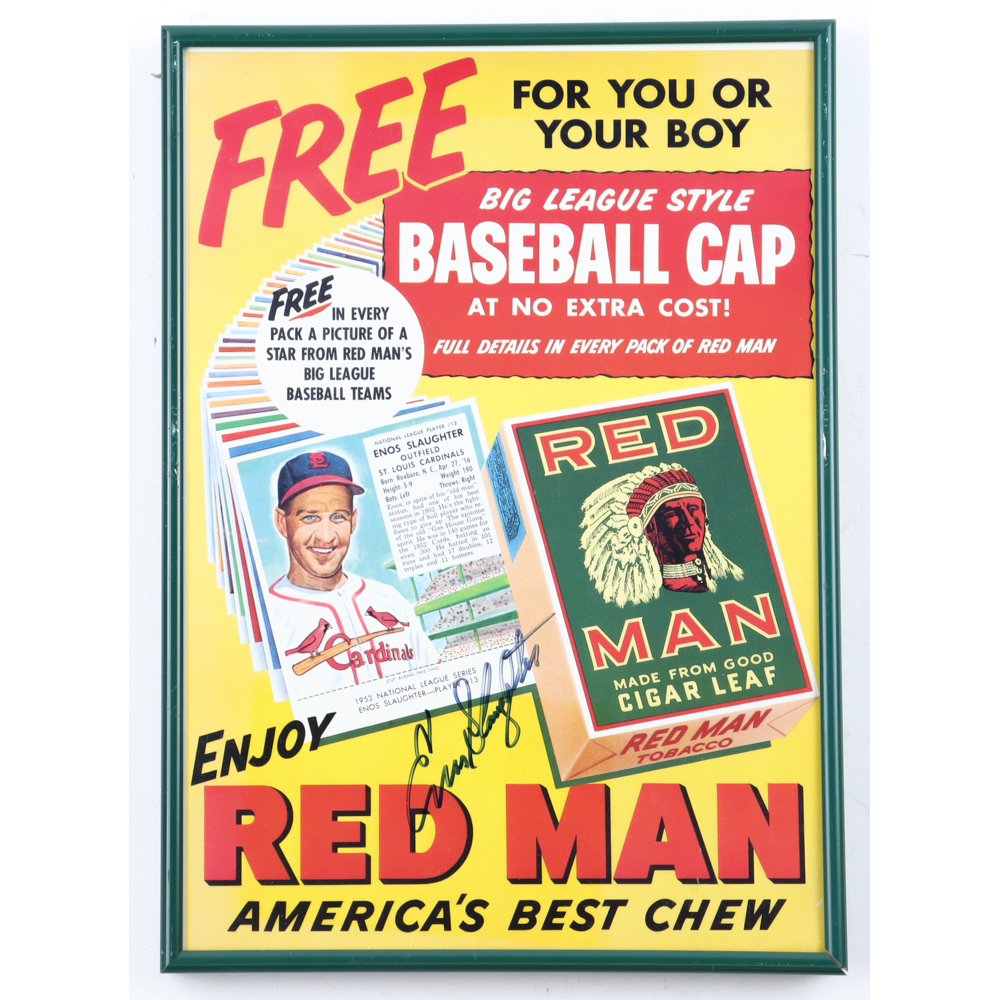Enos Slaughter Signed "Red Man" Custom Framed Advertisement Display ...