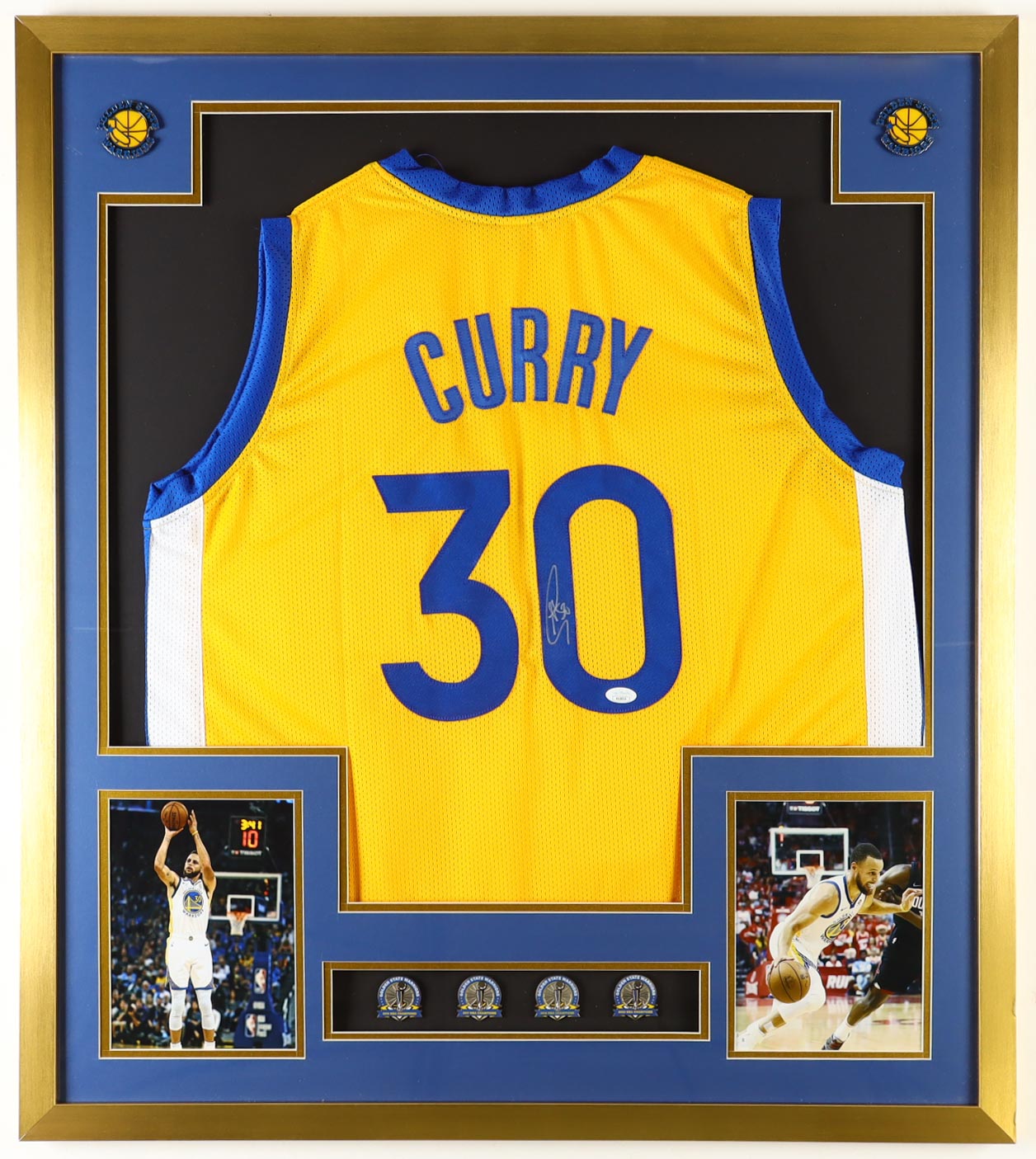 Stephen Curry Signed Custom Framed Jersey Display With (4) NBA ...