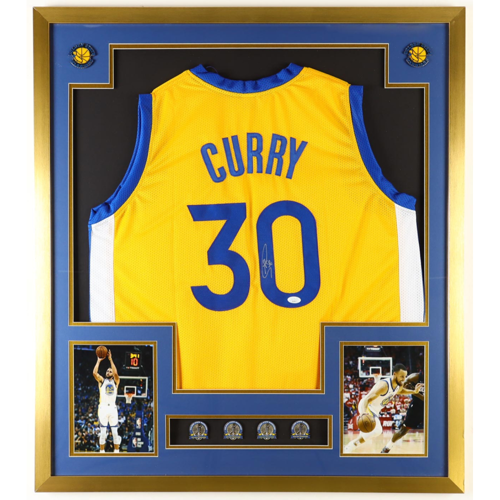 Stephen Curry Signed Custom Framed Jersey Display With (4) NBA ...