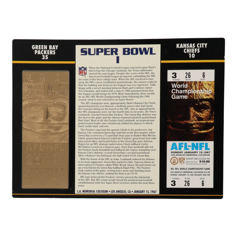 Super Bowl I Commemorative 9x12 Score Card Display with 22kt Gold ...