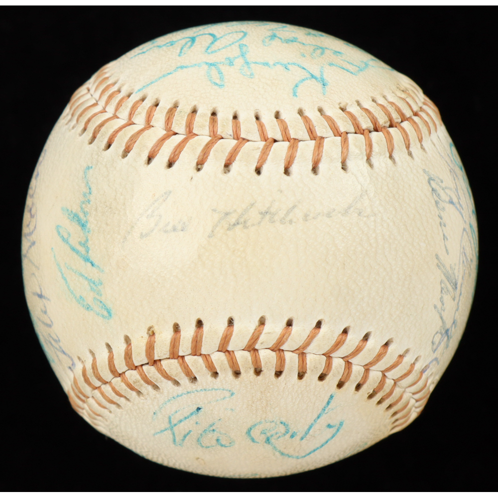 Braves Logo Baseball Signed by (25) with Hank Aaron, Joe Torre, Phil Niekro, Rico Carty (Beckett ...