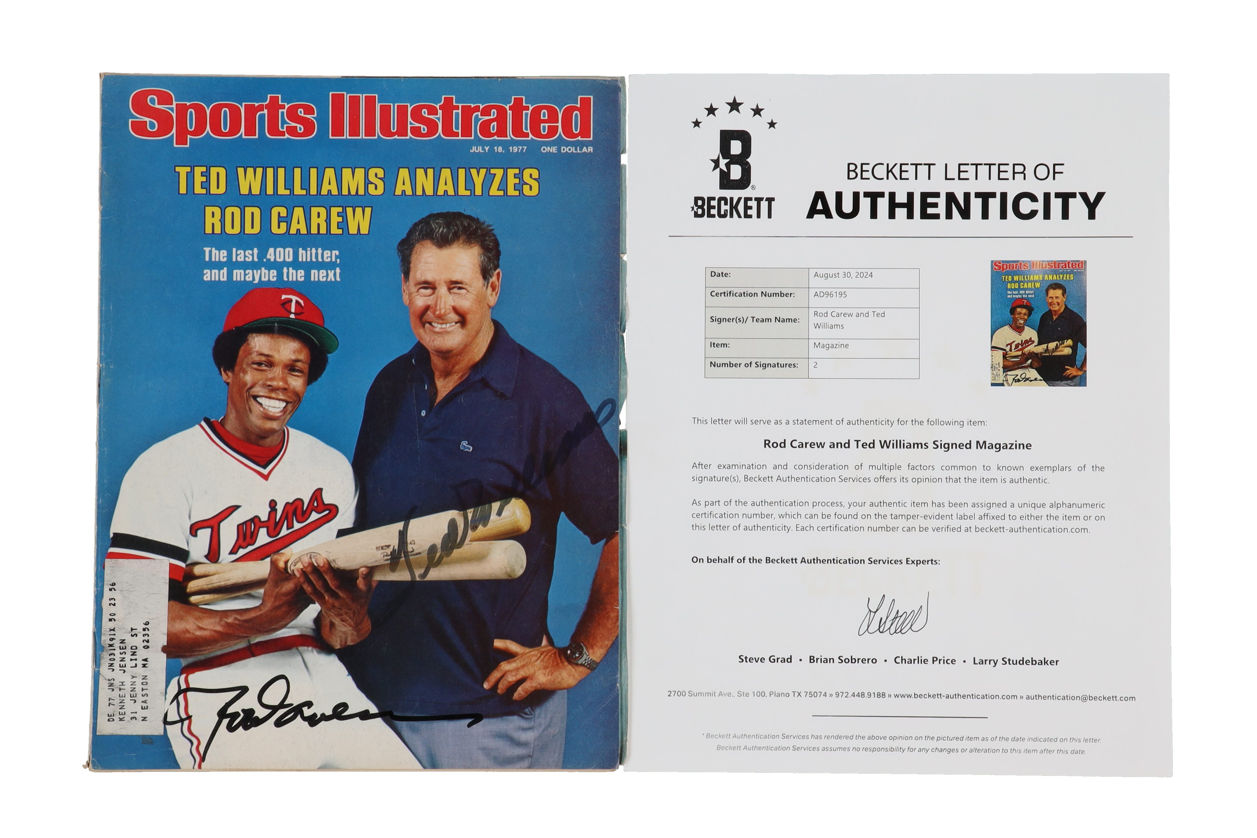 Ted Williams & Rod Carew Signed 1977 "Sports Illustrated" Magazine ...