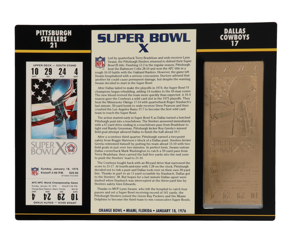 Super Bowl XIII Commemorative 9x12 Score Card Display with 22KT Gold ...