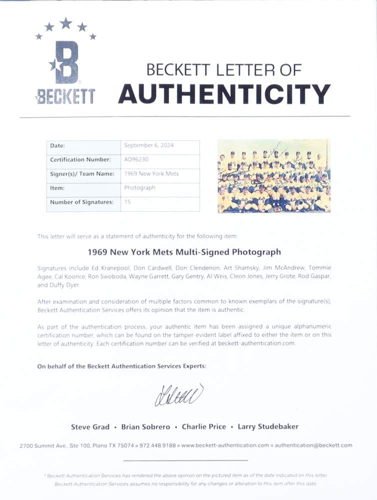 1969 World Champion Mets Custom Framed Photo Display Signed By (15 ...